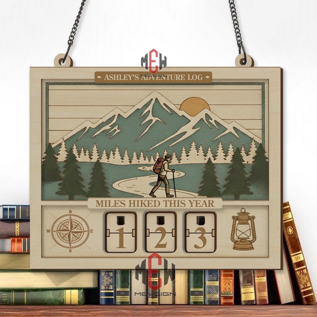 Personalized Hiking Miles Tracker Sign, Adventure Log Counter, Custom ...