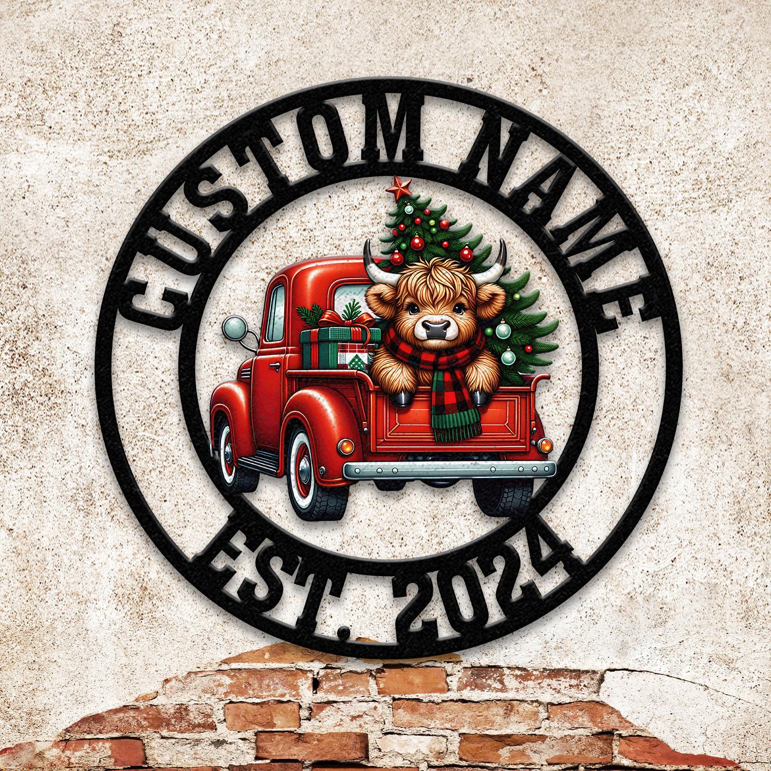 Highland on A Christmas Truck Metal Sign, Custom Highland Cow Wall Art ...