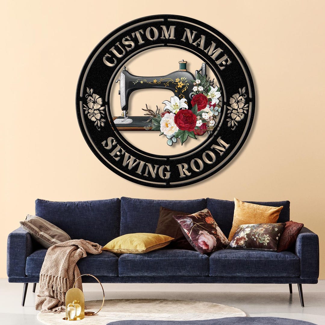 Custom Sewing Room Metal Sign, Personalized Quilting Sign With Flowers ...