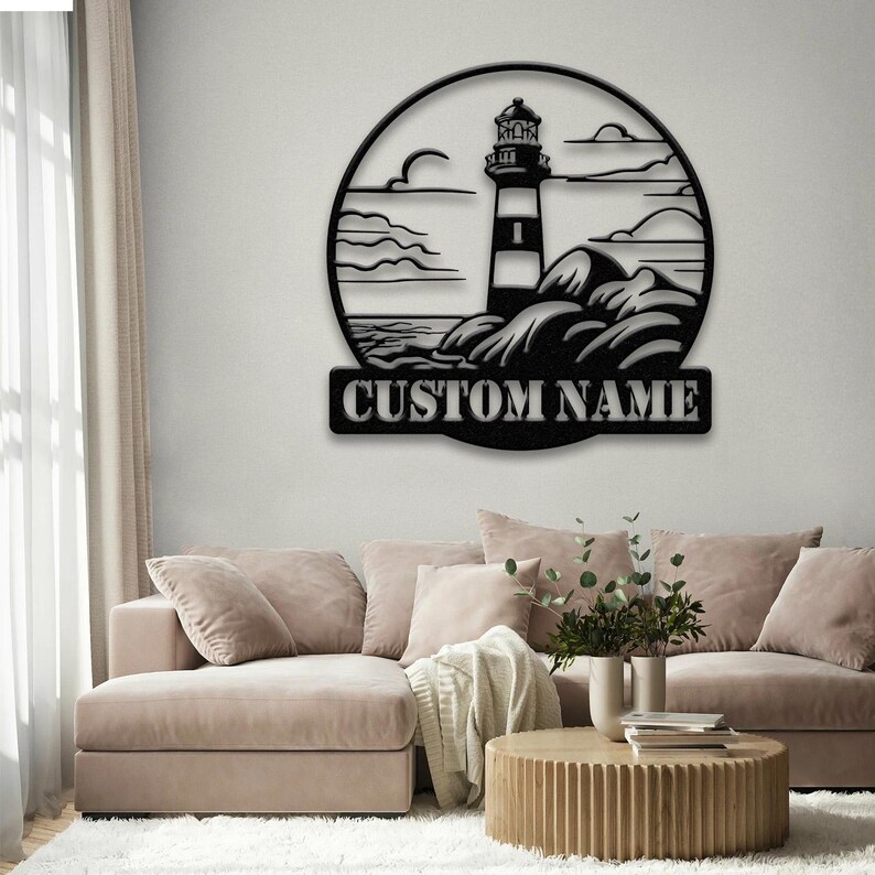 Personalized Lighthouse Metal Sign, Custom Lighthouse Name Sign, Beach ...