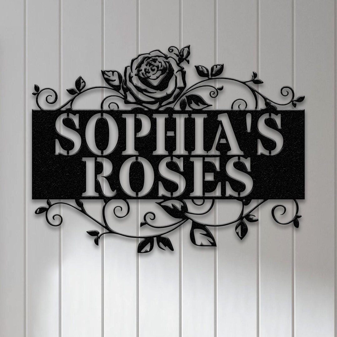 Custom Name Rose Garden Sign, Custom Metal Hanging Garden Sign ...