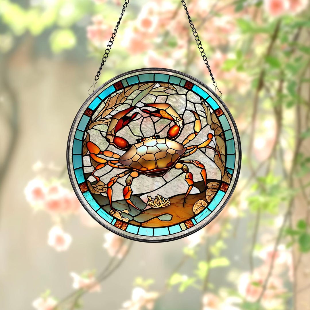 Crab Suncatcher, Window Hangings, Crab Lovers Gift, FAUX Stained Glass ...