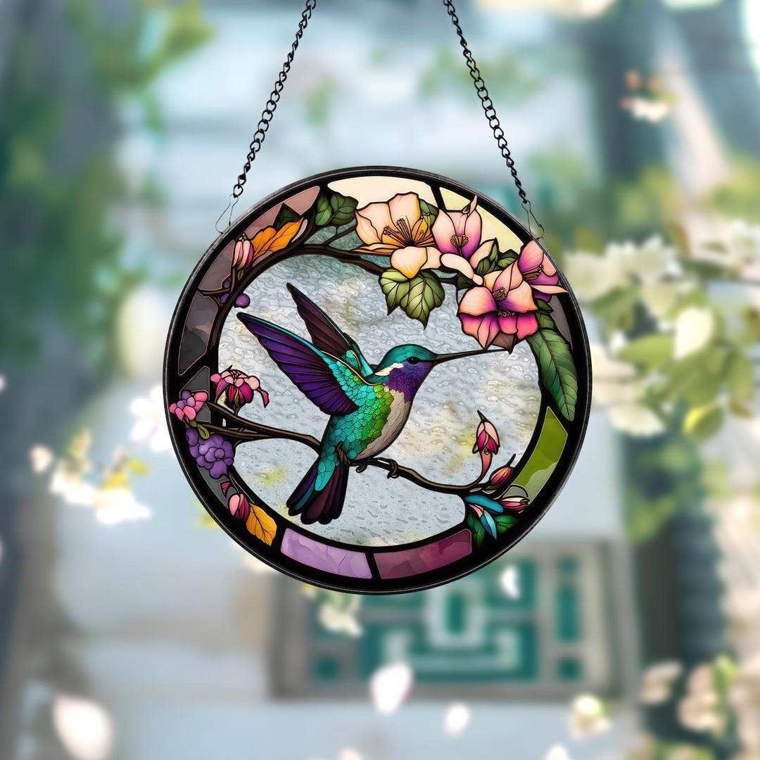 Hummingbirds and Wild Flowers Suncatcher, Hummingbird Lovers, Window ...