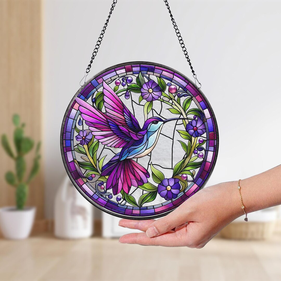 Hummingbirds and Wild Flowers Suncatcher, Hummingbird Lovers, Window ...