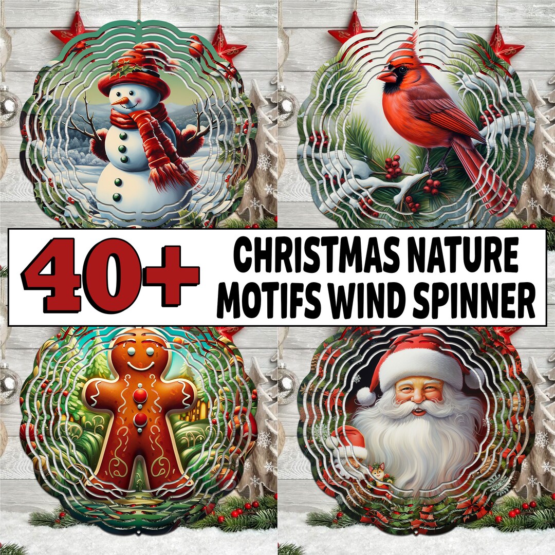 40 Christmas Nature Motifs Wind Spinner Sublimation Design, Xmas Wind ...