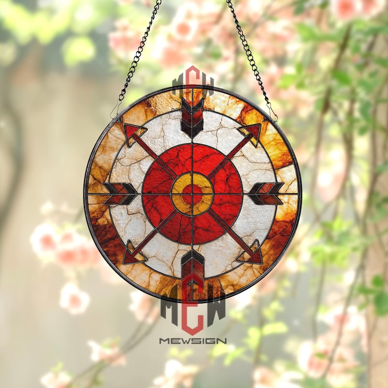 Medicine Wheel Stained Glass Suncatcher, Tribal Arrow Window Hanging ...