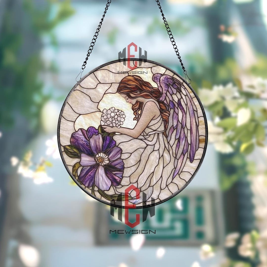 Japanese Landscape Stained Glass Suncatcher, Mount Fuji Window Hanging ...