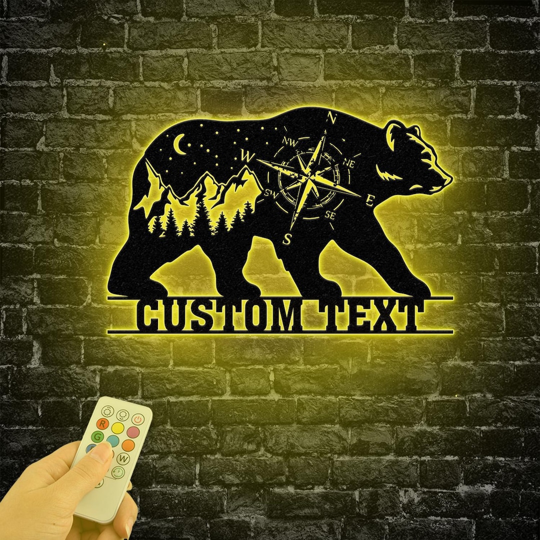 Bear Compass Sign, Bear Metal Sign, Metal Bear Sign, Bear Sign, Metal ...