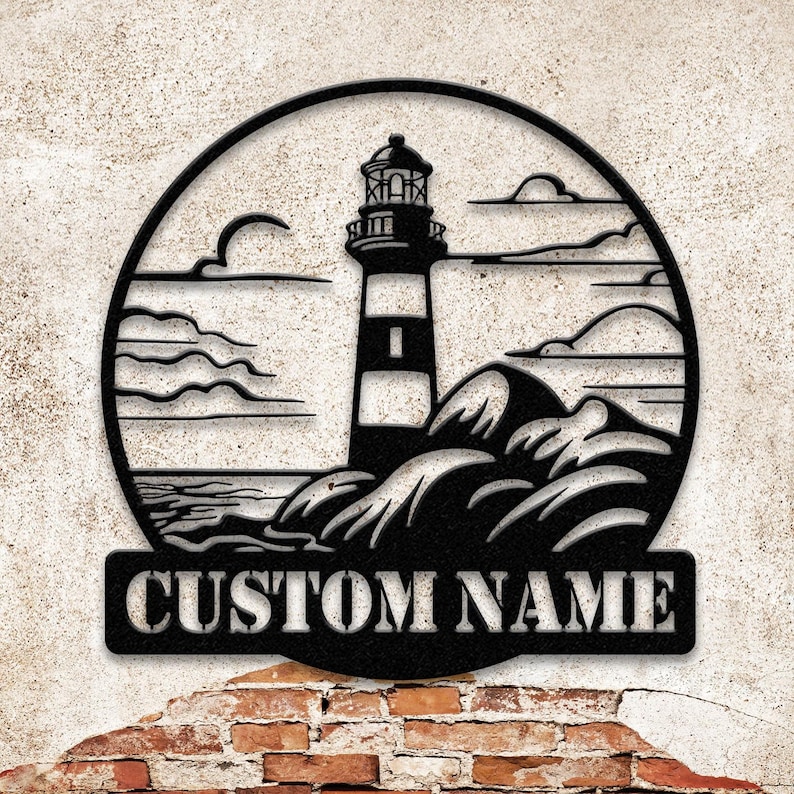 Personalized Lighthouse Metal Sign, Custom Lighthouse Name Sign, Beach ...
