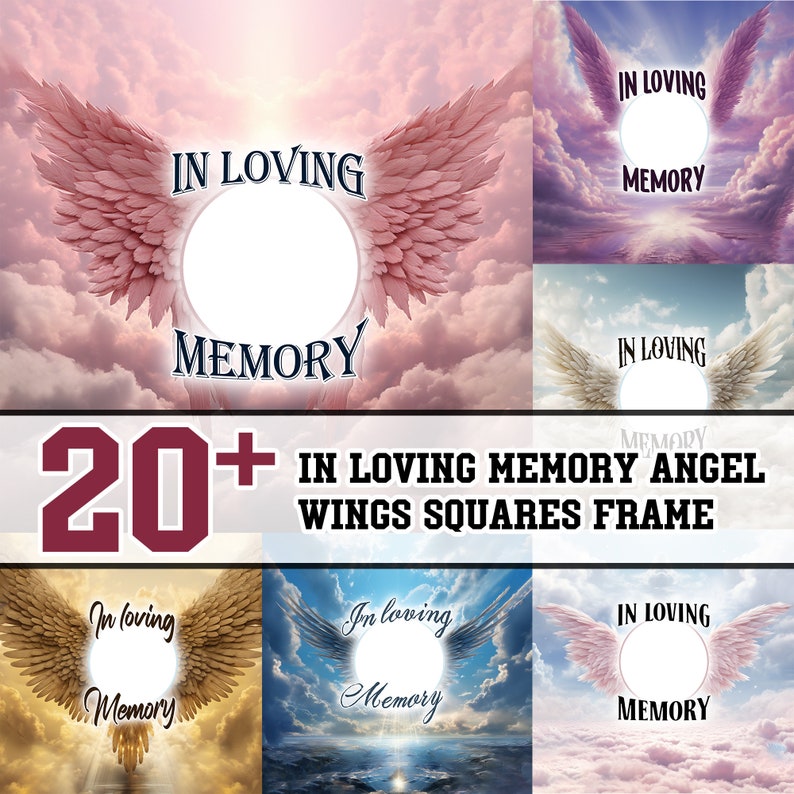 20 in Loving Memory Angel Wings Squares Frame Sublimation Design ...