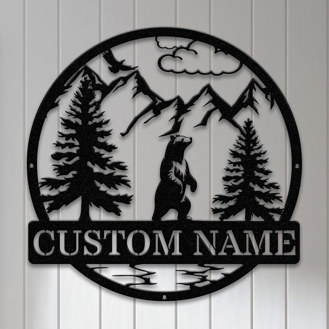 Personalized Wilderness Bear Cabin Sign With Led Light - Rustic ...