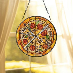 Pizza Slice Stained Glass Suncatcher, Funny Kitchen Window Hanging ...