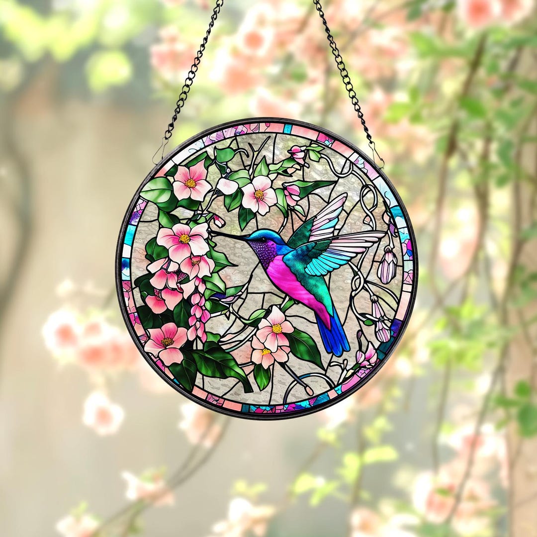 Hummingbirds and Wild Flowers Suncatcher, Hummingbird Lovers, Window ...