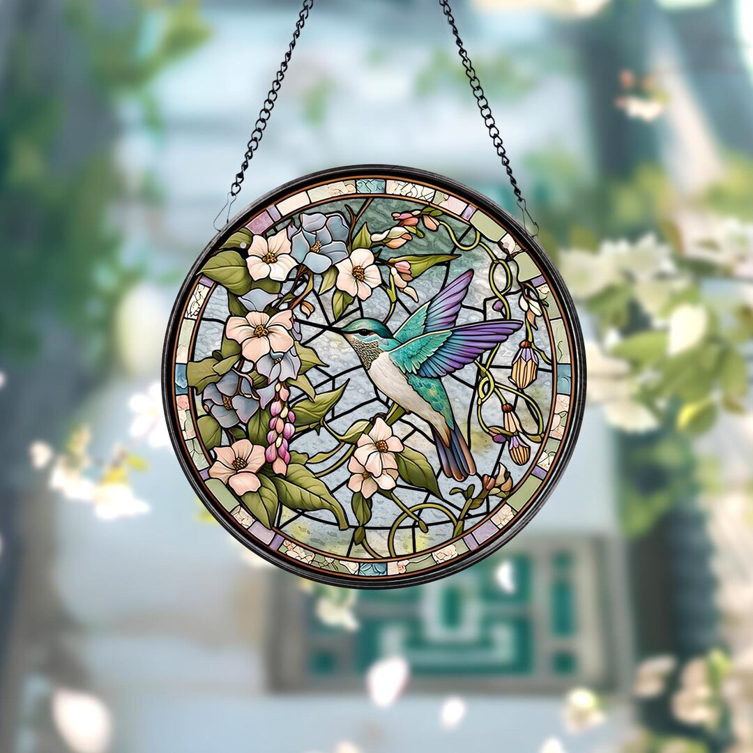 Hummingbirds and Wild Flowers Suncatcher, Hummingbird Lovers, Window ...