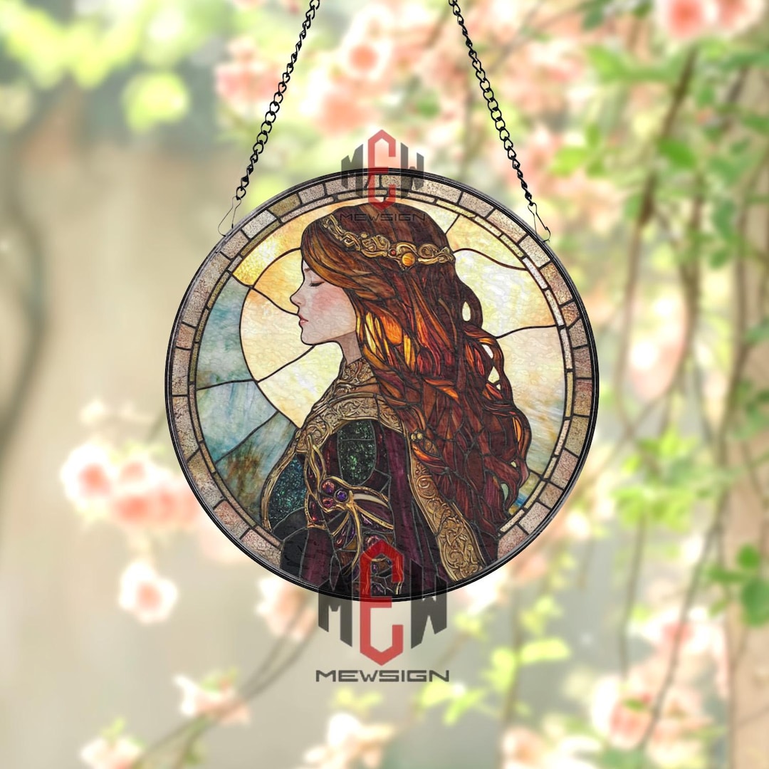 Medieval Princess Stained Glass Suncatcher, Fantasy Woman Profile ...