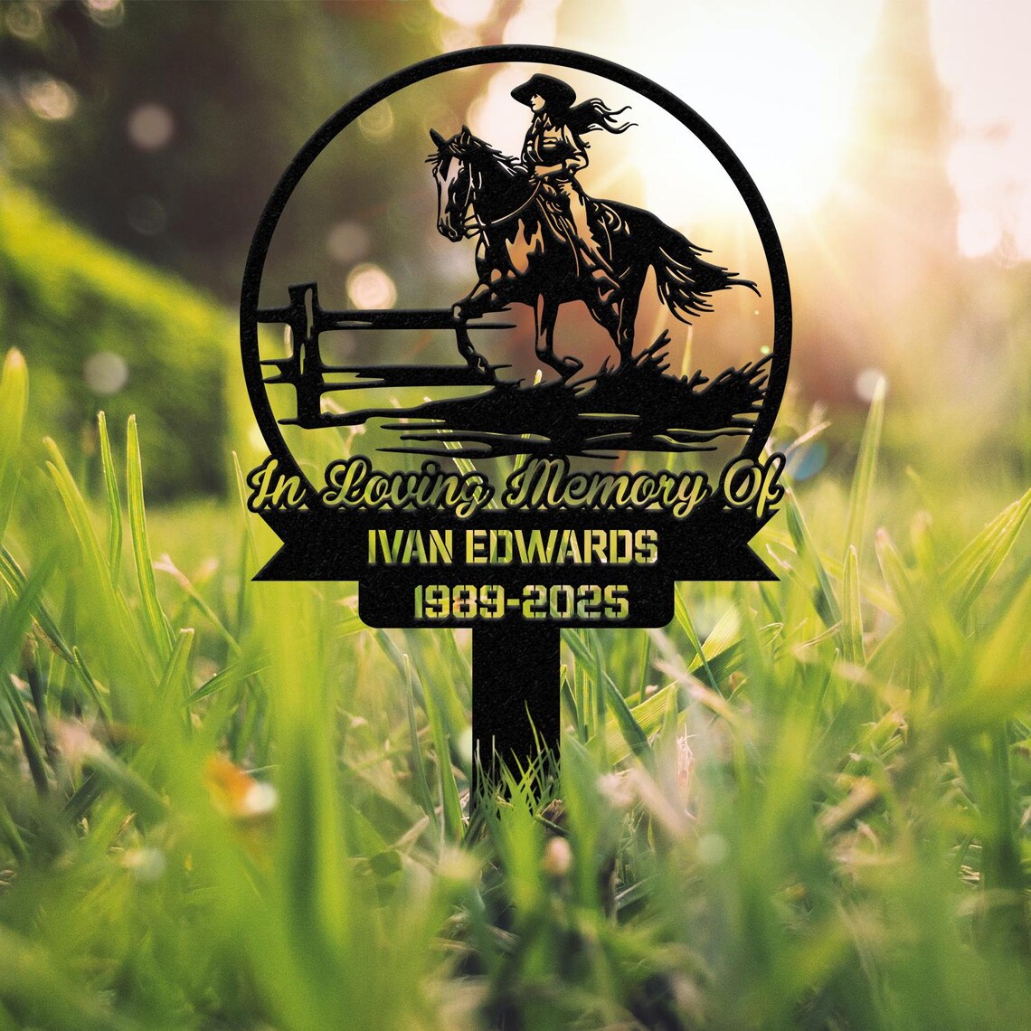 Cowboy Rider Memorial Metal Stake, Personalized Grave Marker Sign ...