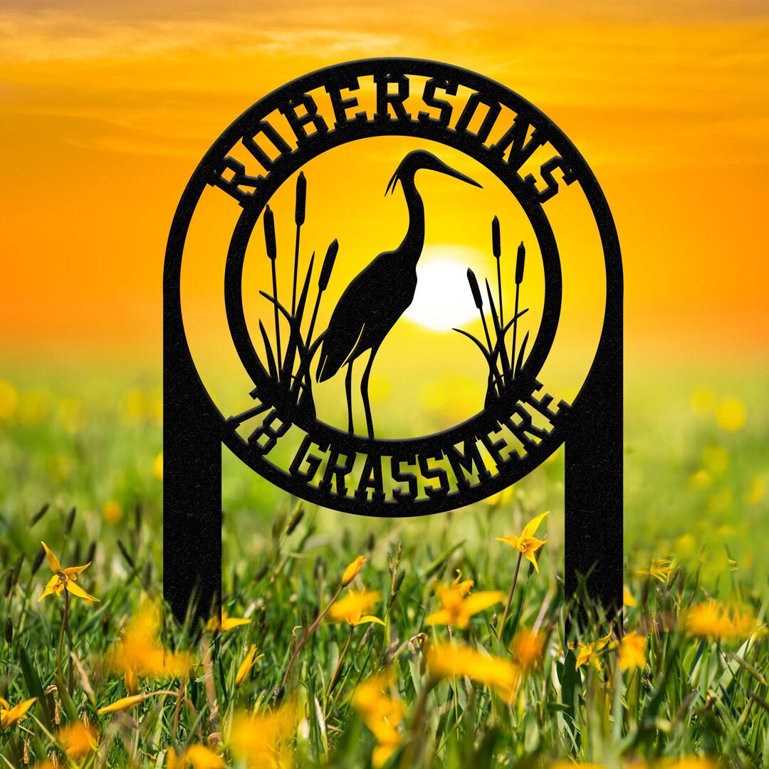 Personalized Heron Metal Address Stake, Modern Address Sign, Custom ...