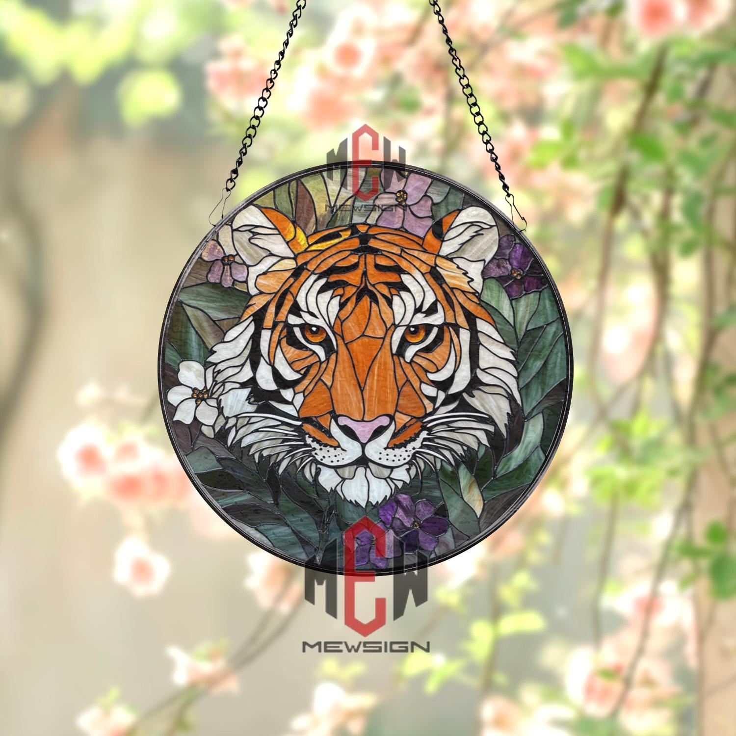Tiger Stained Glass Suncatcher, Jungle Animal Window Hanging, Wild Cat ...