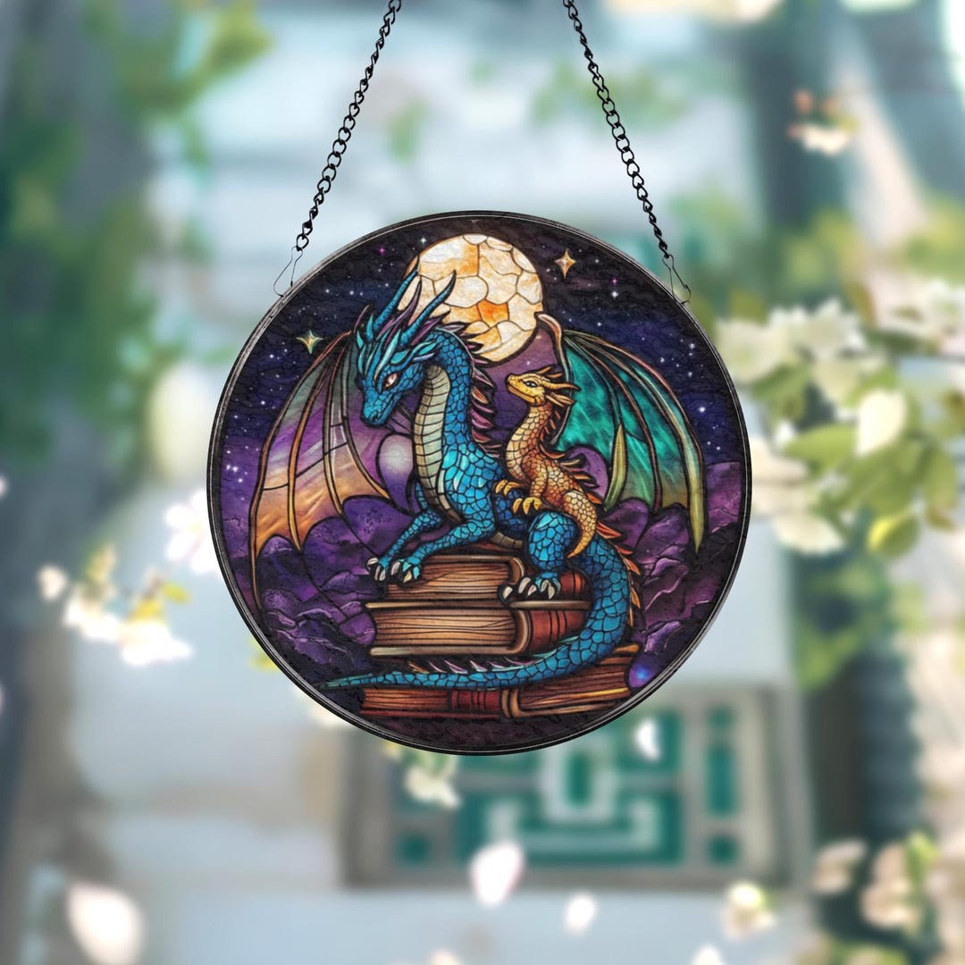 Fourth Wing Dragon Stained Glass Suncatcher, Fantasy Dragon Window ...