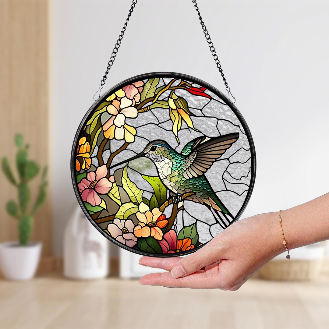 Hummingbirds and Wild Flowers Suncatcher, Hummingbird Lovers, Window ...