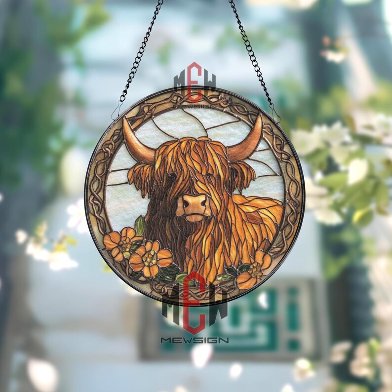 Highland Cow Stained Glass Suncatcher, Rustic Farmhouse Window Decor ...