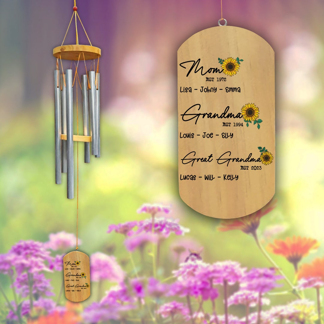 Personalized Wind Chime, Custom Name Mom Grandma Great Grandma Wind ...