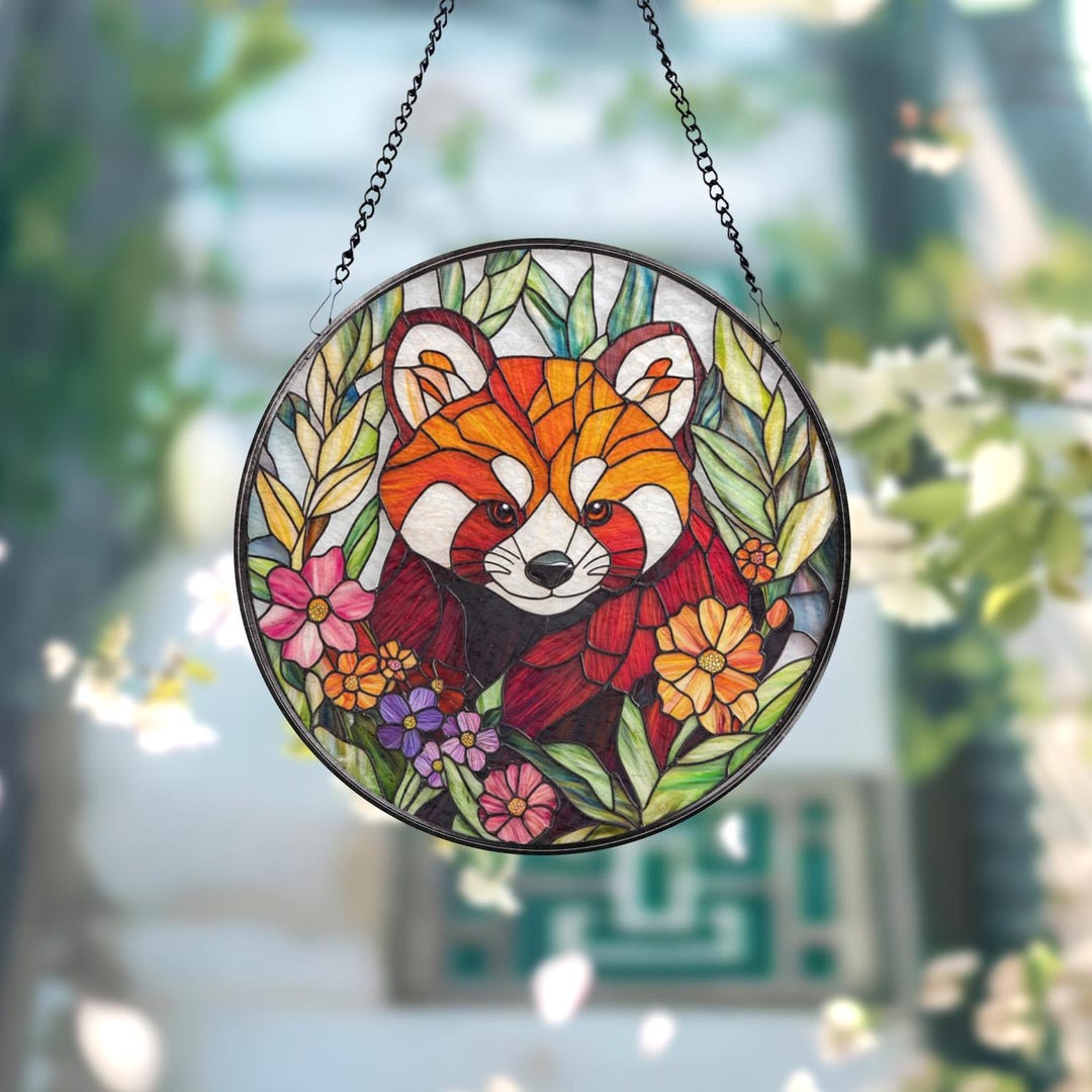 Handmade Red Panda Glass Window Hanging, Adorable Animal Suncatcher ...