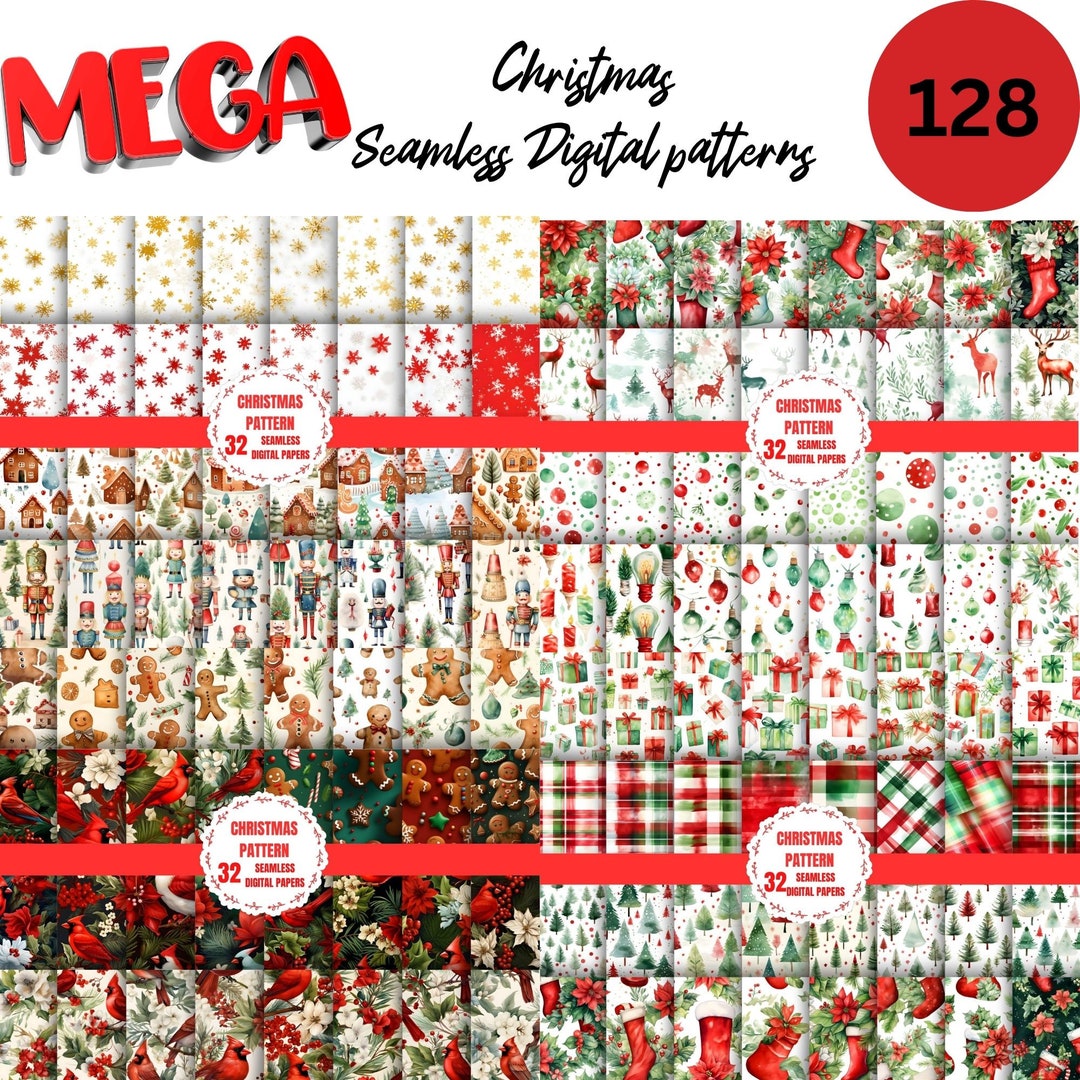 Christmas Seamless Patterns Bundle| Xmas Digital Papers and Backgrounds ...