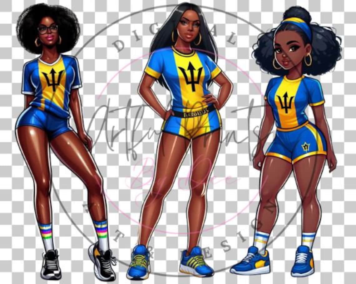Bajan Girl Clipart Bundle, Barbados Woman, Fashion Girl Clip Art, Black ...