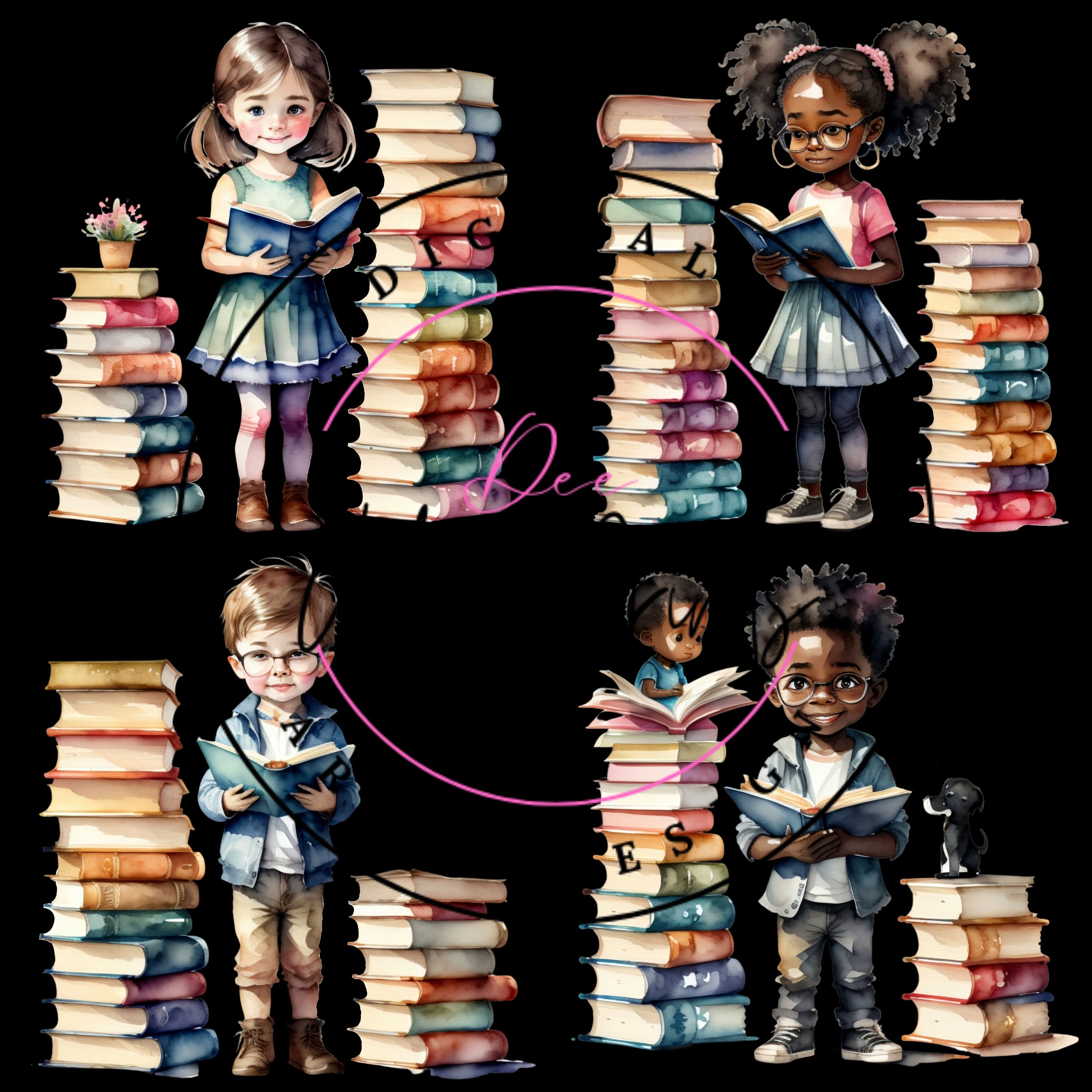 Watercolor Book Lovers Clip Art PNG Bundle 300dpi Floral - Etsy