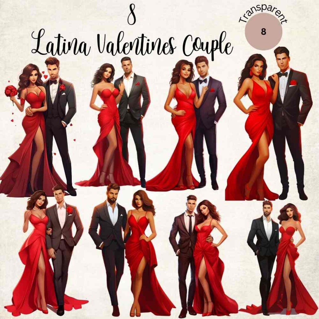 8 Latina Valentines Couple Clipart| Couple in Love| Romantic Couple ...