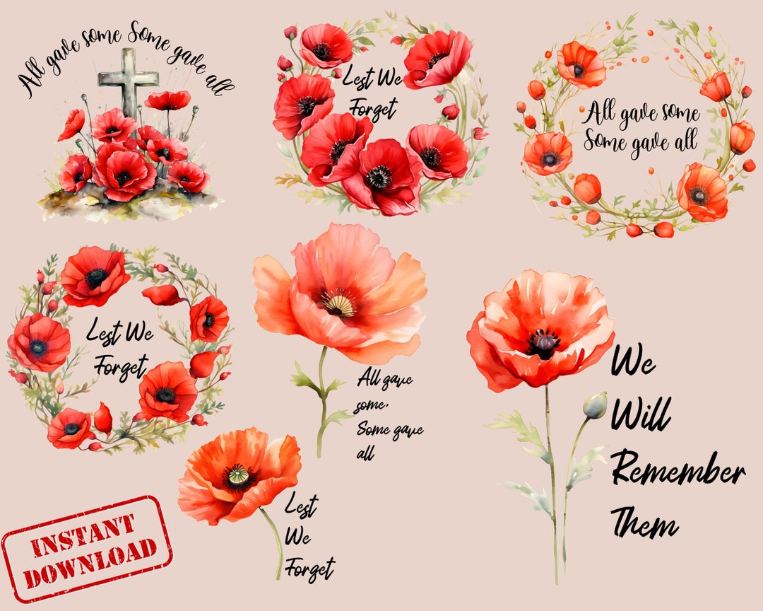 Remembrance Clipart| Remembrance Quotes| Watercolor Poppy Wreath ...