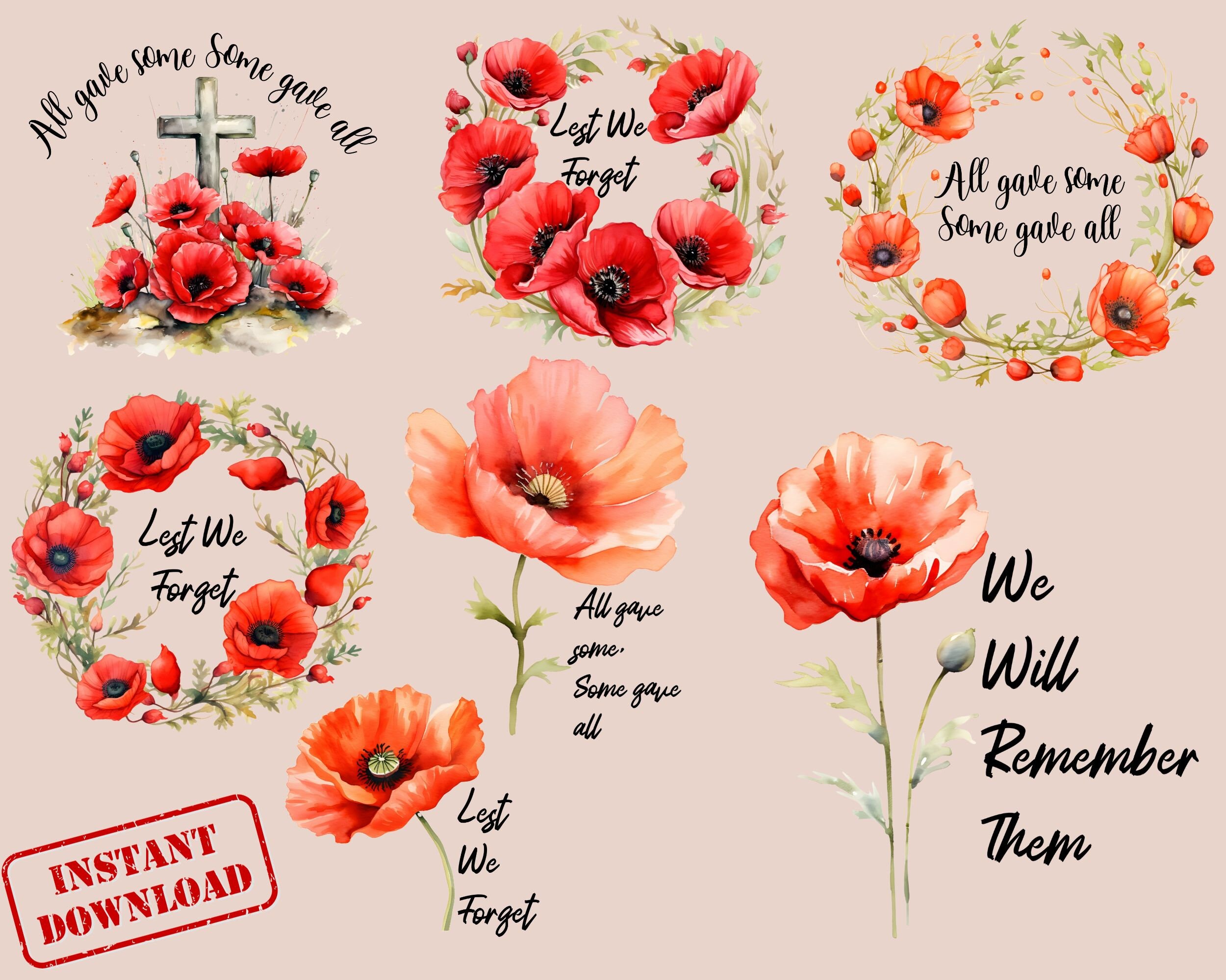 Remembrance Clipart Remembrance Quotes Watercolor Poppy - Etsy UK