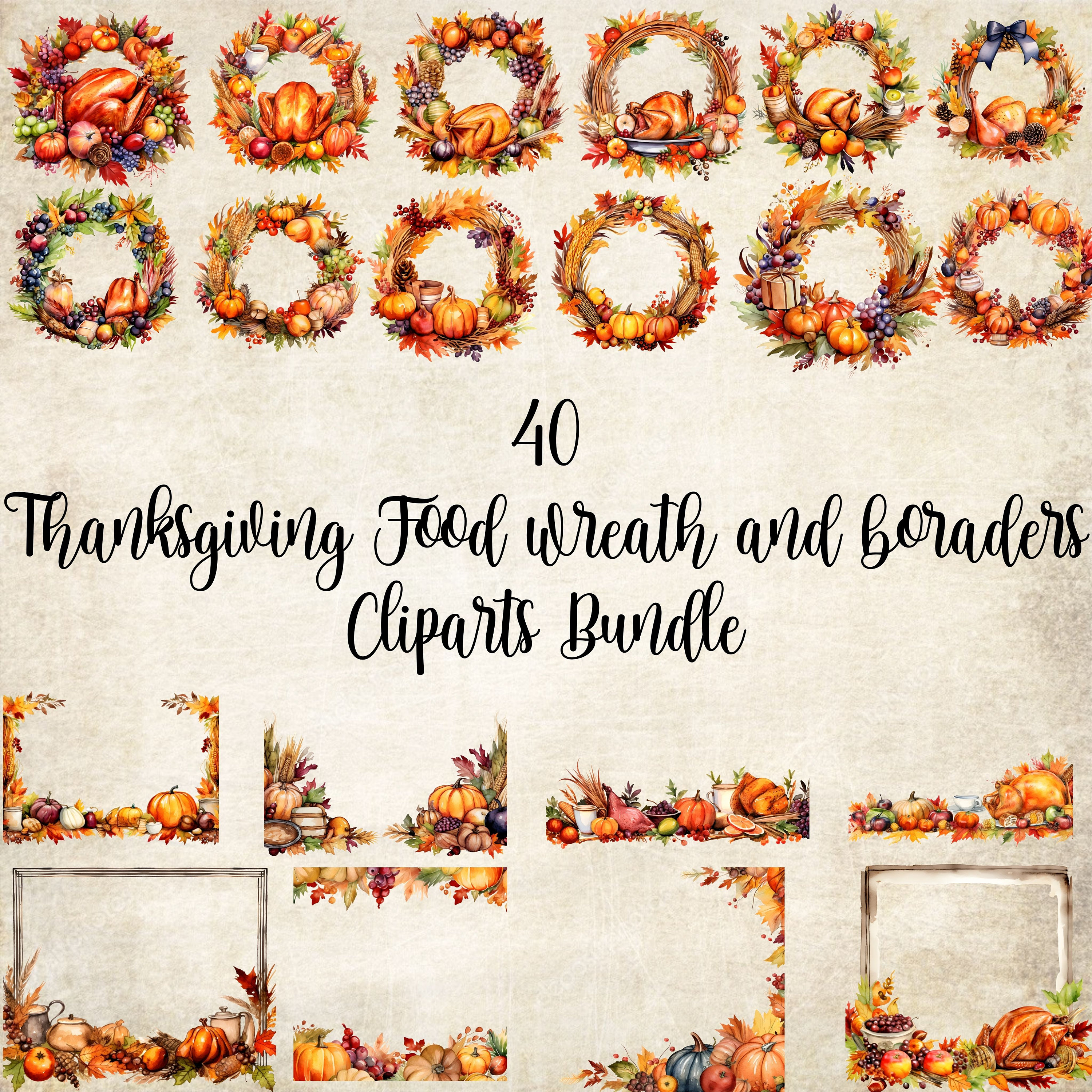Thanksgiving Clipart Mega Bundle Holiday Meal Illustrations ...