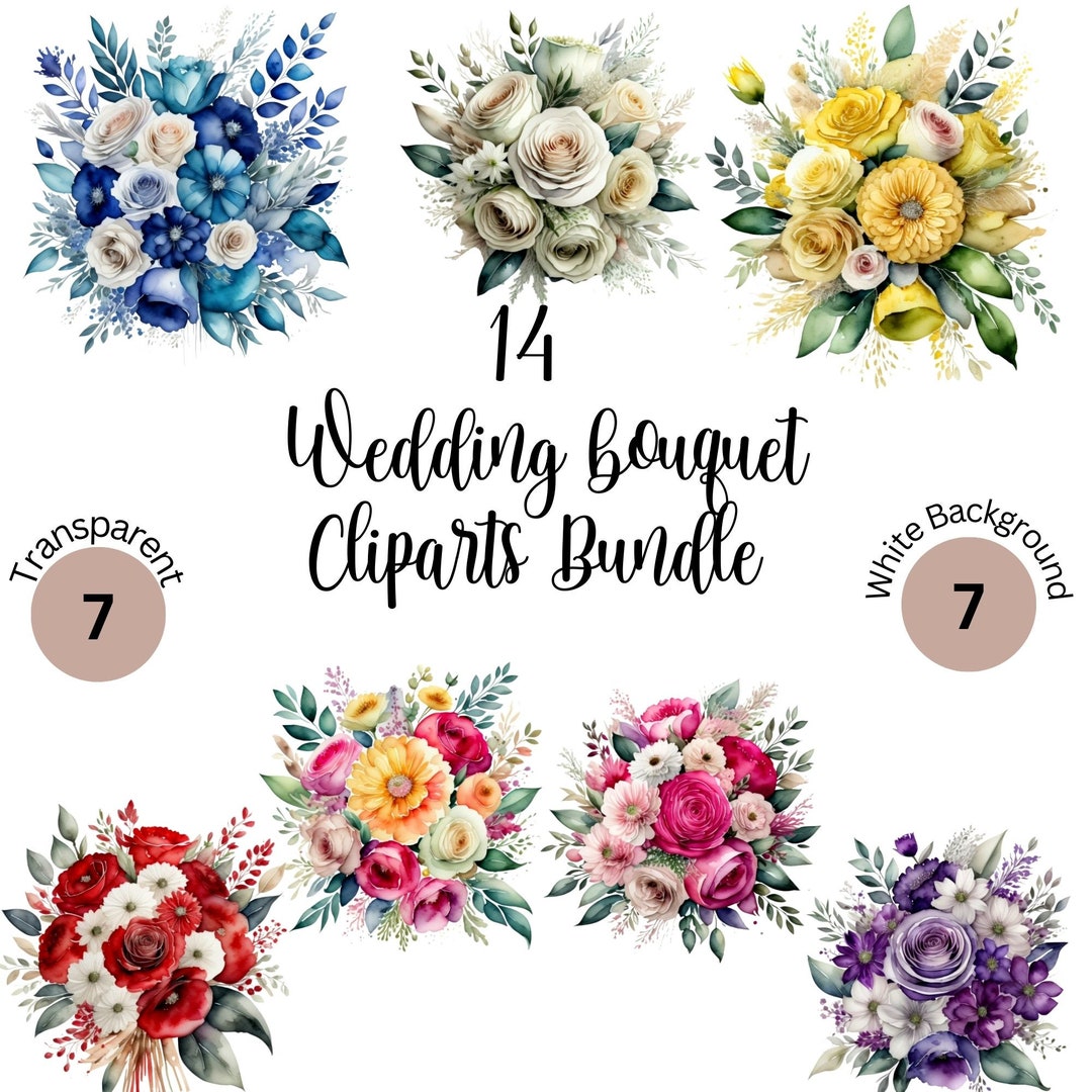Wedding Bouquet Clipart| Bridal Flowers Illustration| PNG and JPG ...