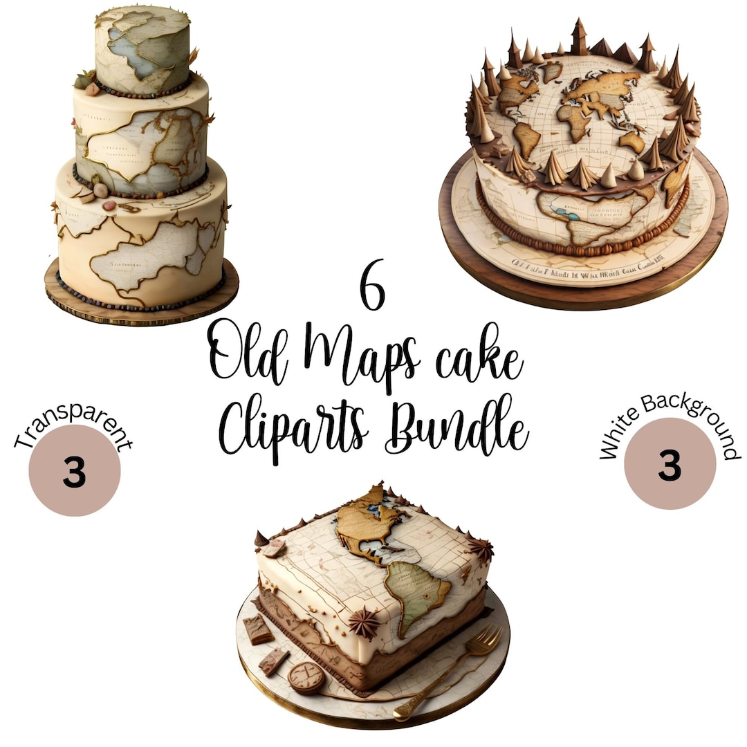 Old Map Cake Clipart| Vintage Atlas Cake Clip Art| Ancient Map Cake ...