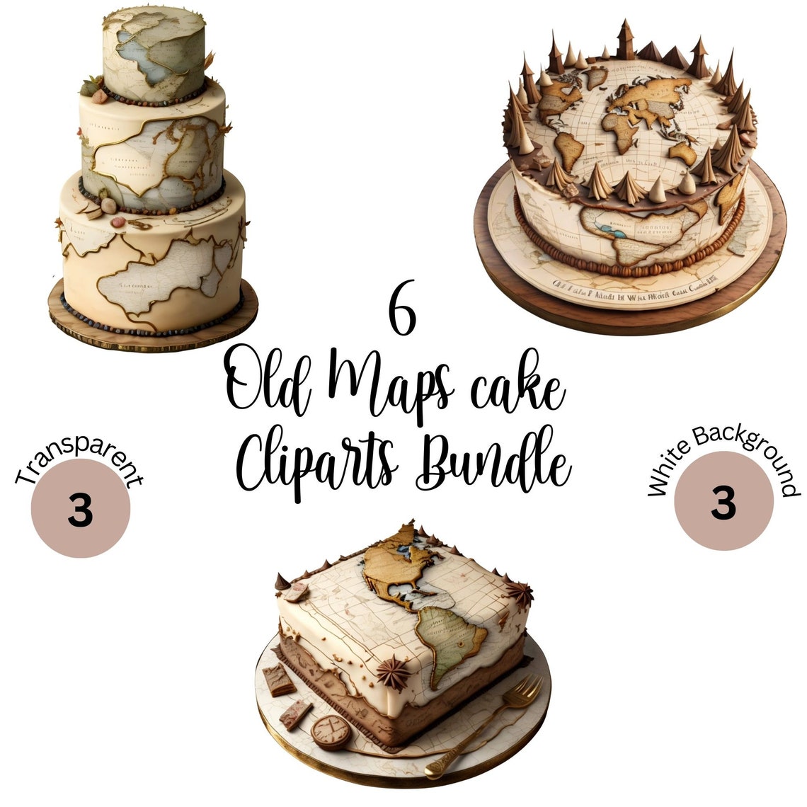 Old Map Cake Clipart Vintage Atlas Cake Clip Art Ancient Map Cake Clip ...