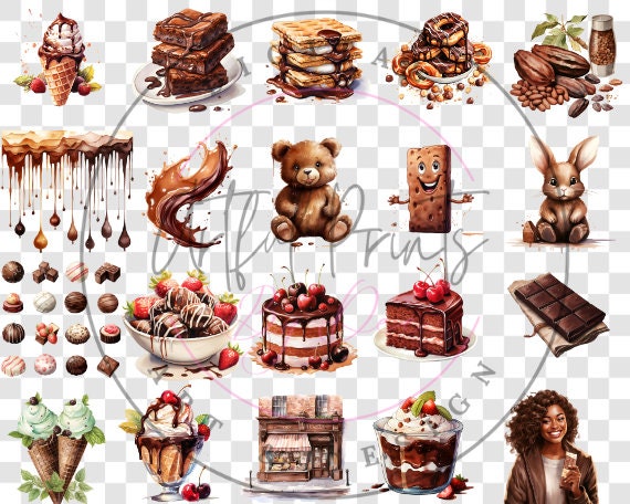 Chocolate Watercolor Clipart Bundle, Chocolate Sweets, Chocolate PNG ...