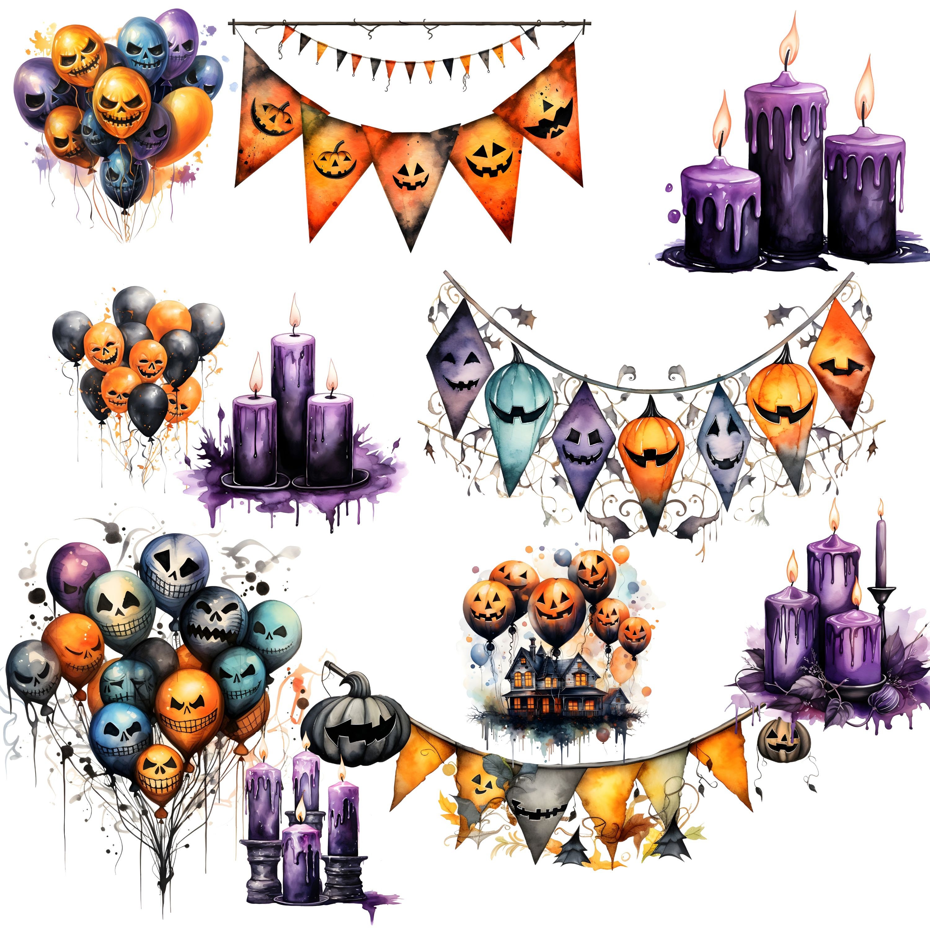 Watercolor Halloween Party Clip Art Bundle Clipart for - Etsy