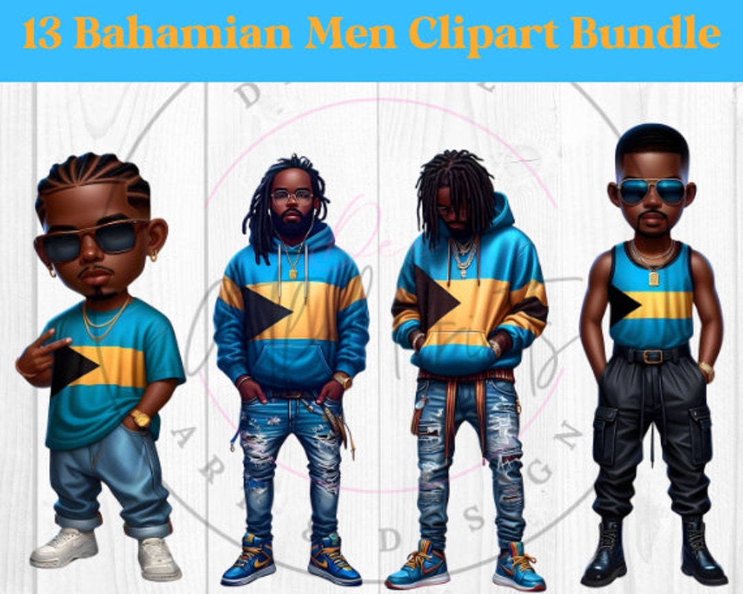 Bahamas Men Clipart Bundle, Bahamian Man, Caribbean Flag, Black Man ...