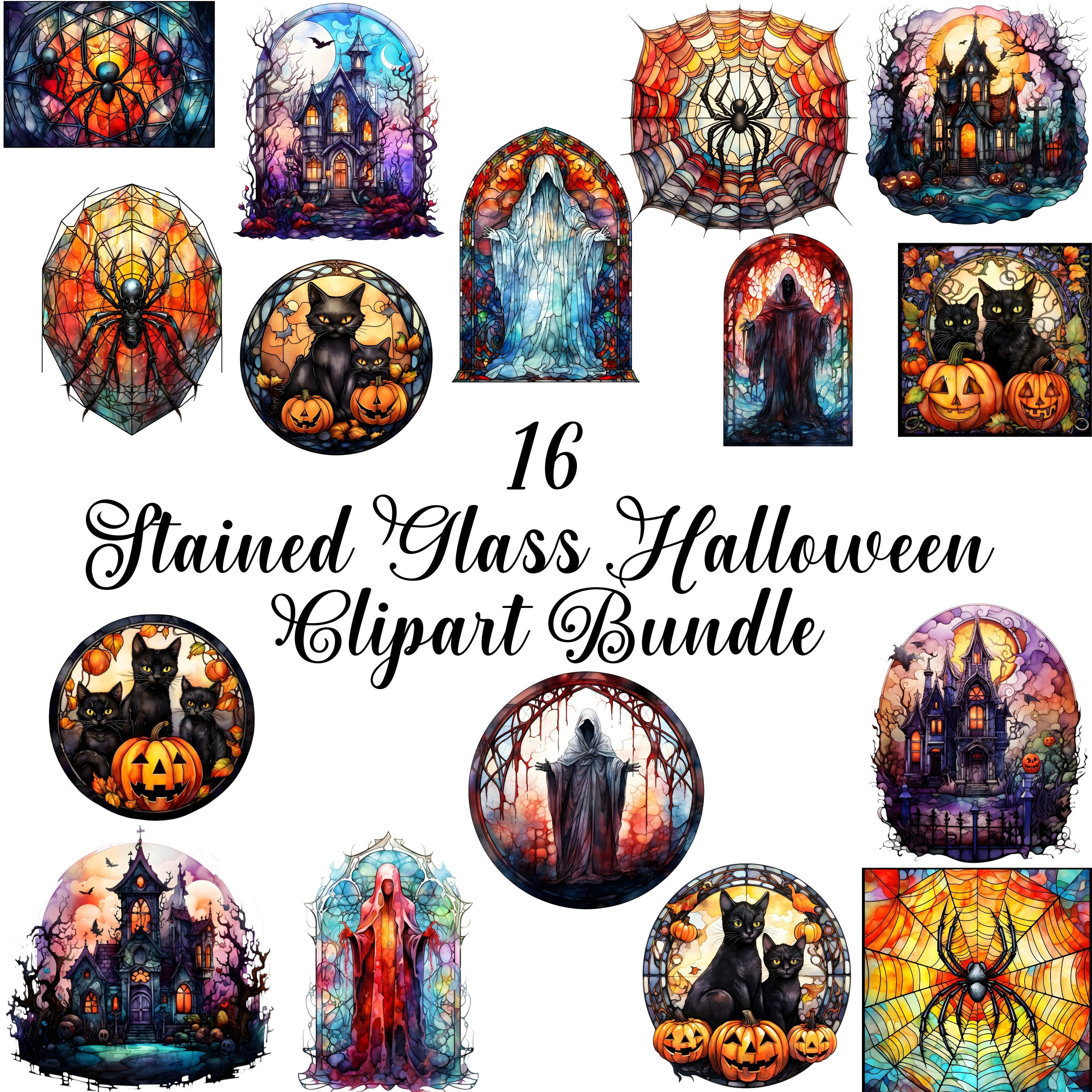Watercolor Stained Glass Halloween Clipart Stained Glass - Etsy