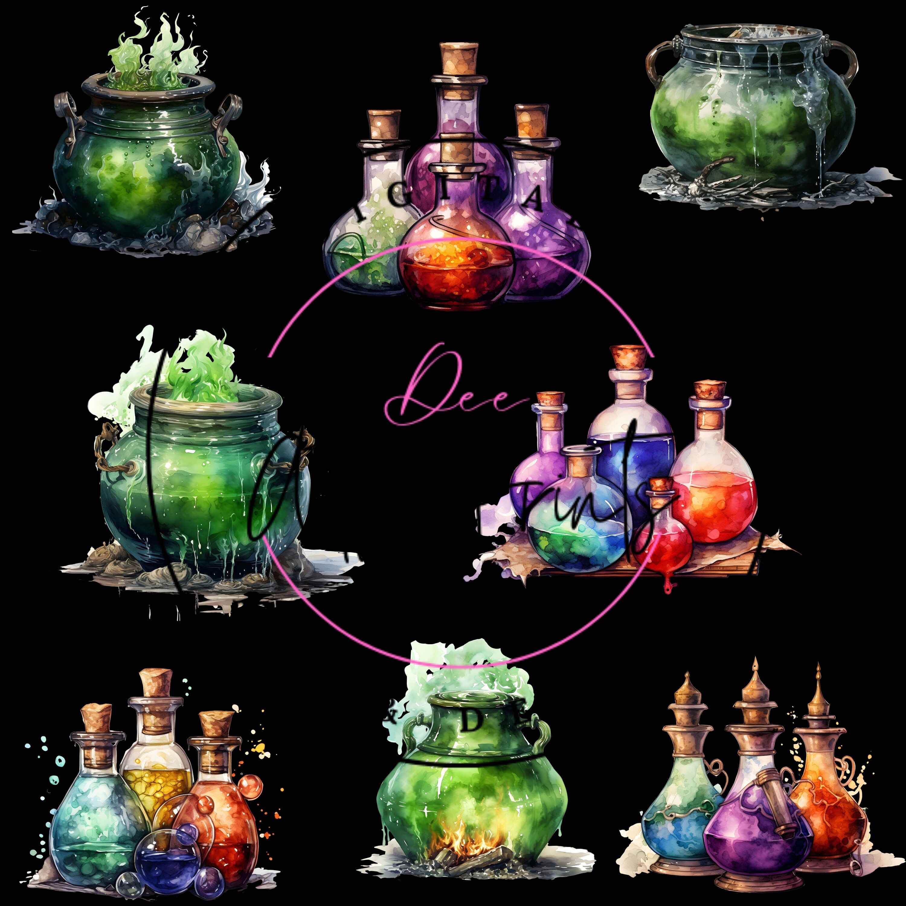 Watercolor Magic School Clip Art Bundle Magic Wand, Witches and Wizards ...