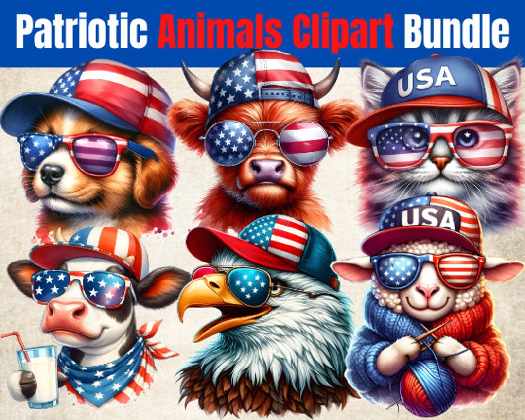 Watercolor 4th of July Animals Clipart PNG, Patriotic Clipart, 4th of ...