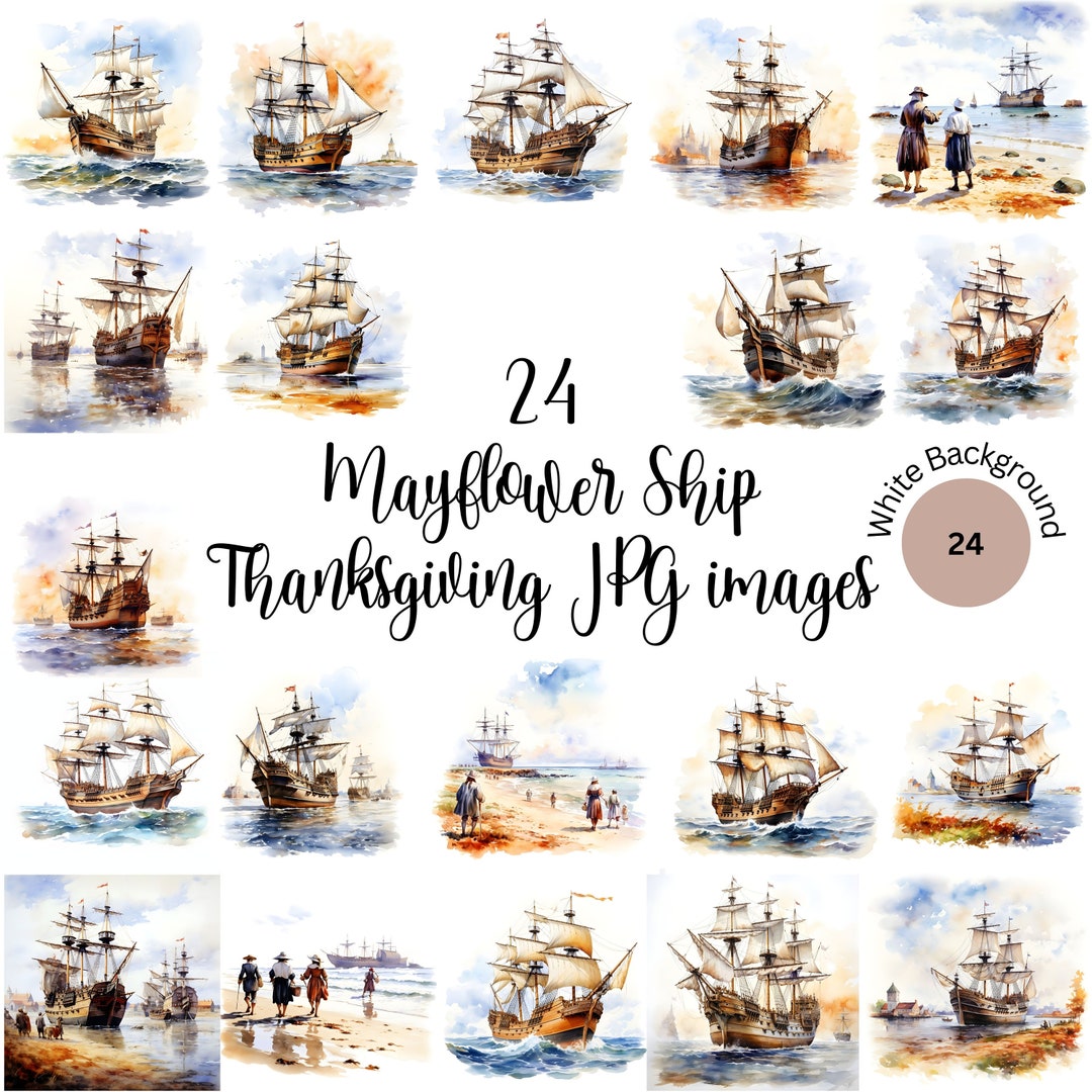 Watercolor Thanksgiving Mayflower Ship JPG Images| Clipart for ...