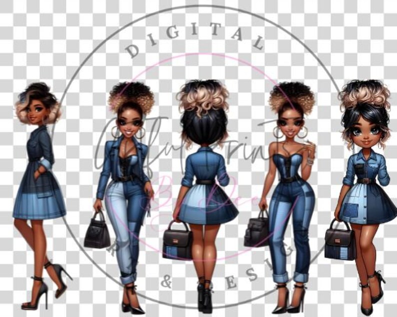 Denim Girl Clipart, Fashion Girl Clipart, Jeans Girl Clipart, African ...