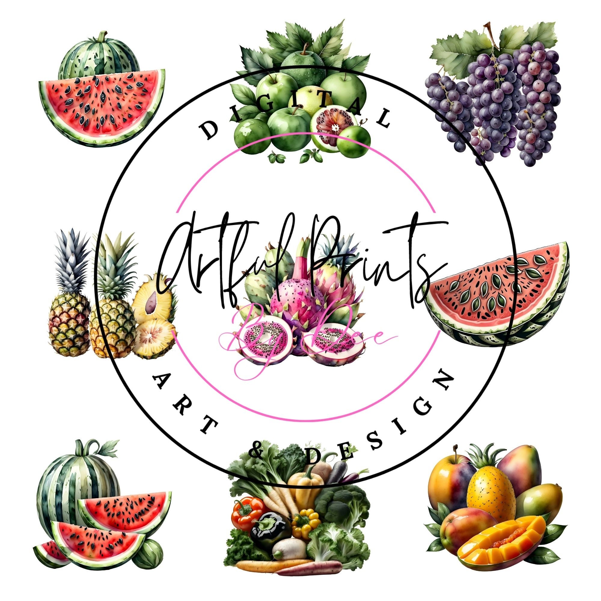 Watercolor Fruits and Vegetable Clip Art Produce Clip Art Fresh Fruits ...