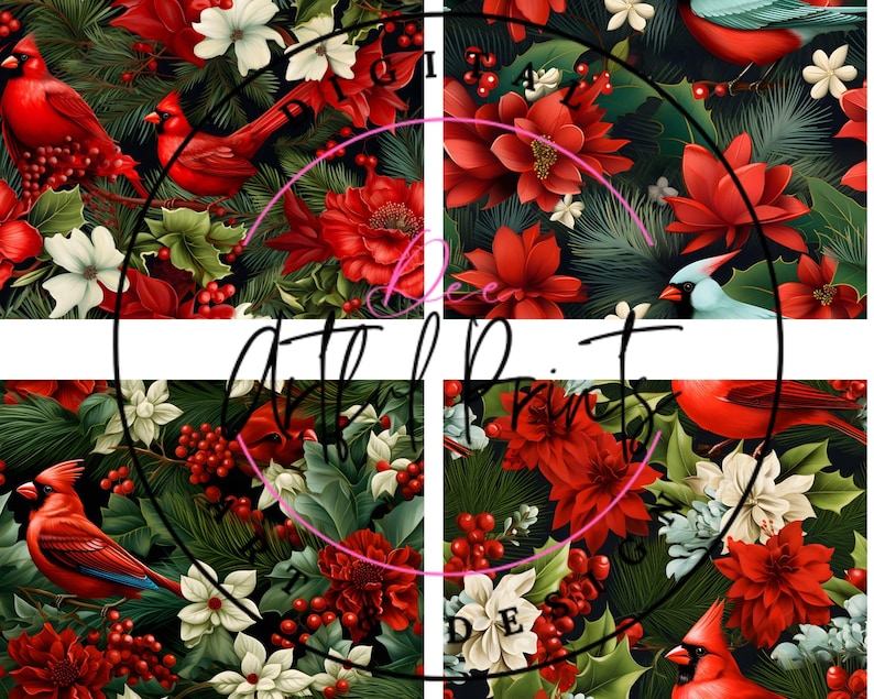 SEAMLESS Watercolor Red Cardinal Bundle| Cardinal Digital Paper| Winter ...