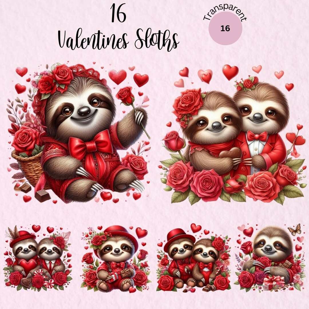 16 Valentine Sloth Png| Sloth Couple| Valentines Day Clipart Bundle - Etsy