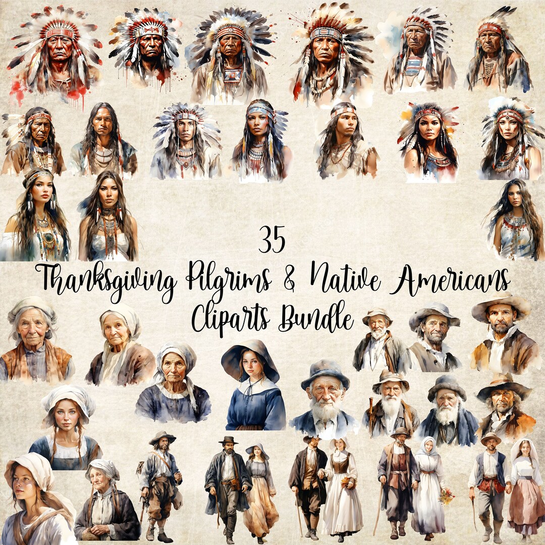 Watercolor Thanksgiving Images| Native American Clipart| Pilgrim ...
