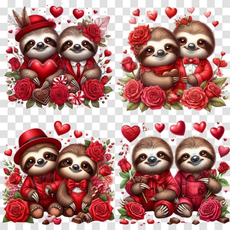 16 Valentine Sloth Png| Sloth Couple| Valentines Day Clipart Bundle - Etsy